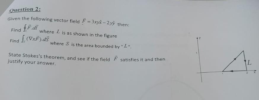 Solved Question 2: Given the following vector field | Chegg.com