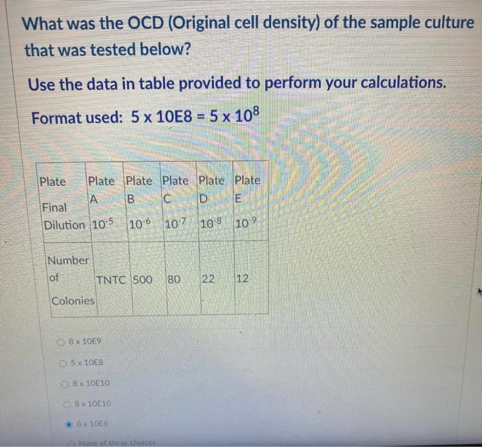 Solved What was the OCD (Original cell density) of the | Chegg.com