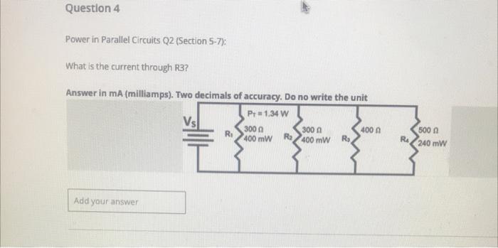 Solved Question 4 Power in Parallel Circuits Q2(Section | Chegg.com