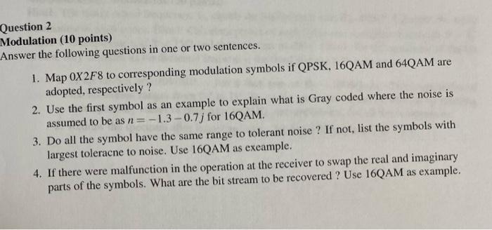 Question 2 Modulation (10 points) Answer the | Chegg.com