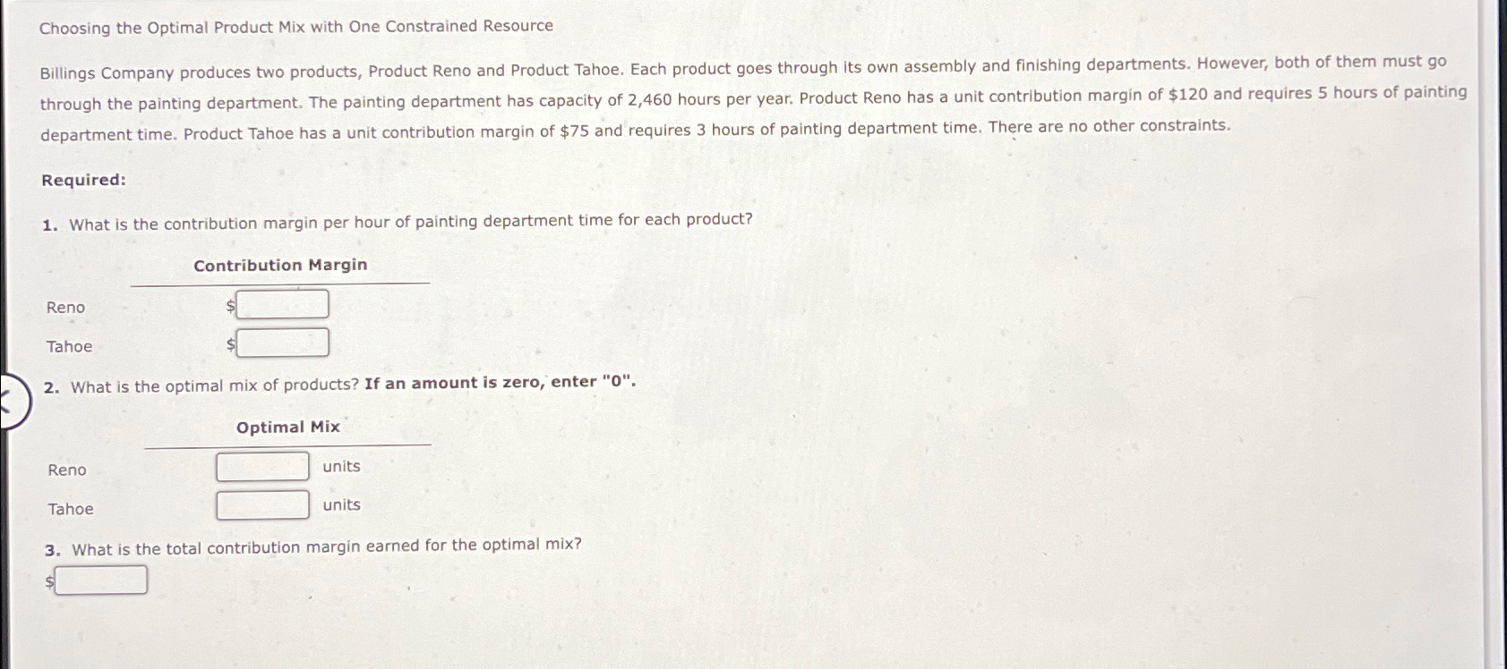 Solved Choosing the Optimal Product Mix with One Constrained | Chegg.com