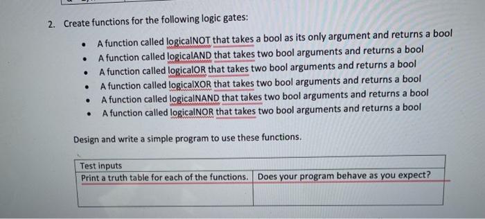 Solved 2. Create functions for the following logic gates: - | Chegg.com