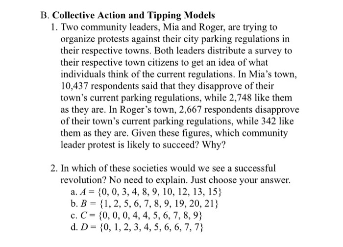 Solved B. Collective Action and Tipping Models 1. Two | Chegg.com
