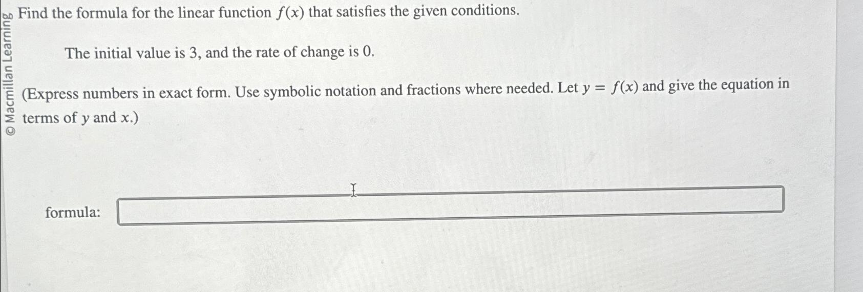 Solved Find the formula for the linear function f(x) ﻿that | Chegg.com
