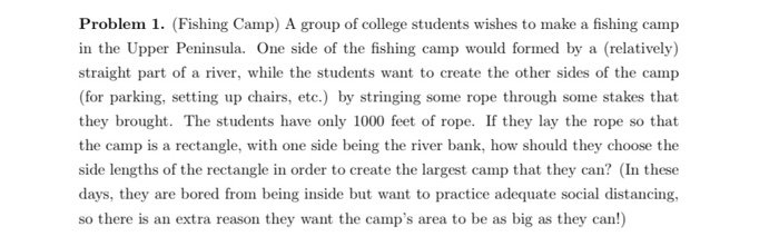 Solved Problem 1. (Fishing Camp) A group of college students | Chegg.com