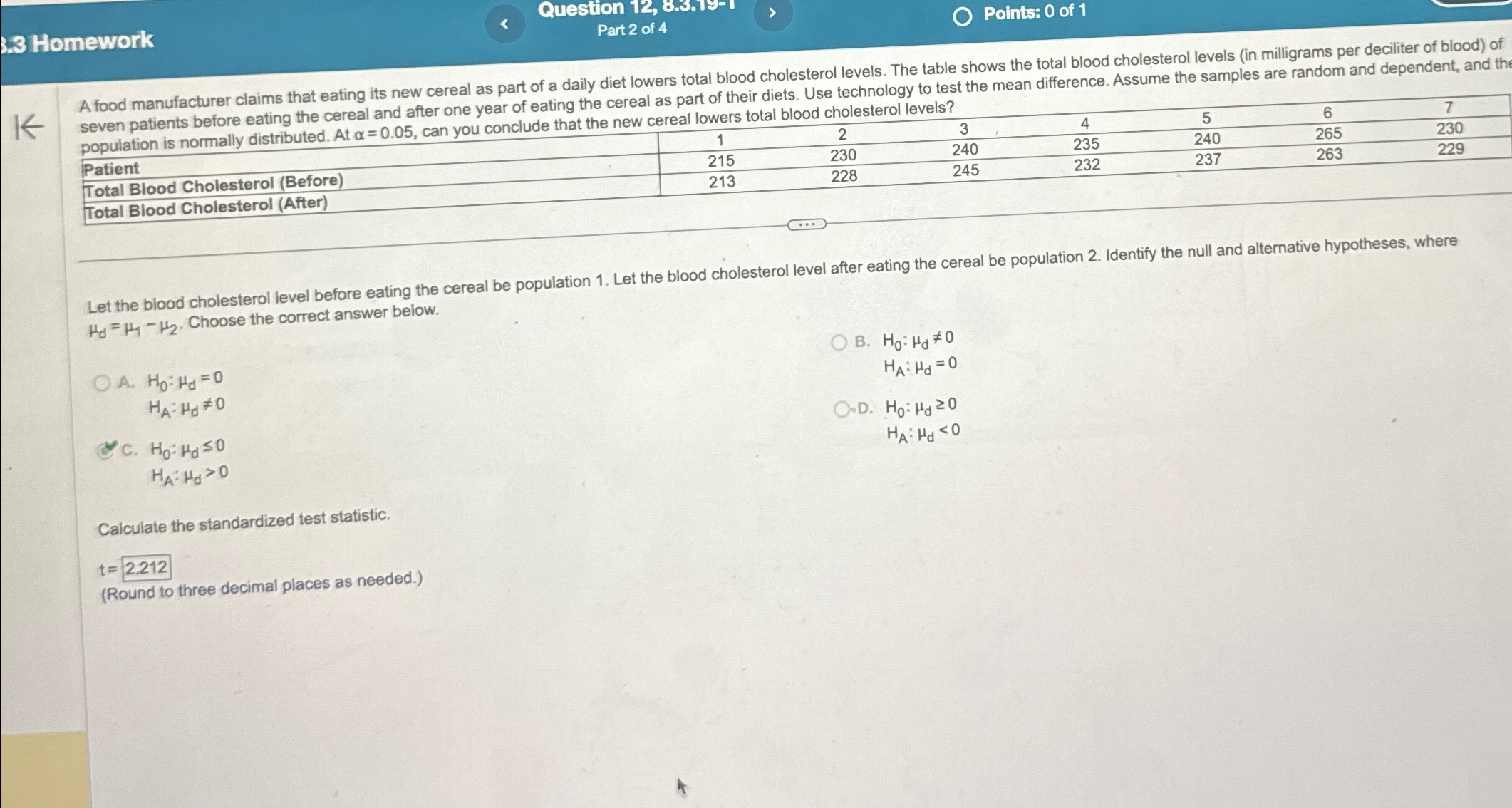 Solved 3.3 ﻿HomeworkQuestion 12, 8.5.19-1Part 2 ﻿of 4Points: | Chegg.com