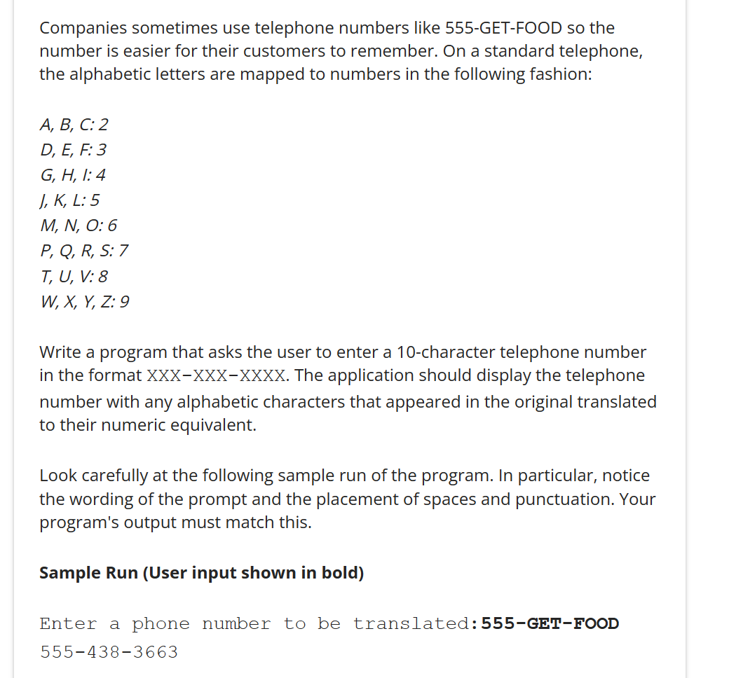 Solved Companies sometimes use telephone numbers like | Chegg.com