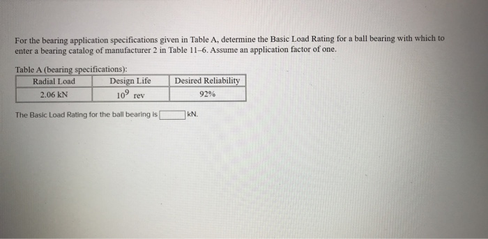Solved For the bearing application specifications given in | Chegg.com