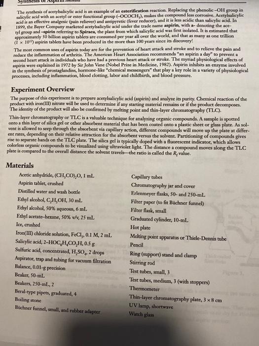 Solved 26 Synthesis of Aspirin Introduction Aspirin, first | Chegg.com
