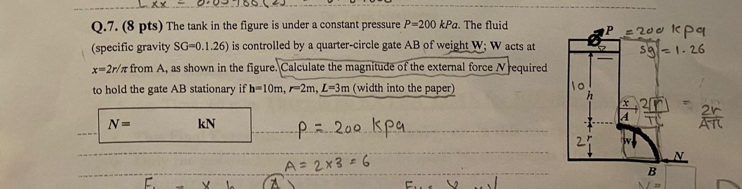 Solved Q.7. (8 pts) The tank in the figure is under a | Chegg.com