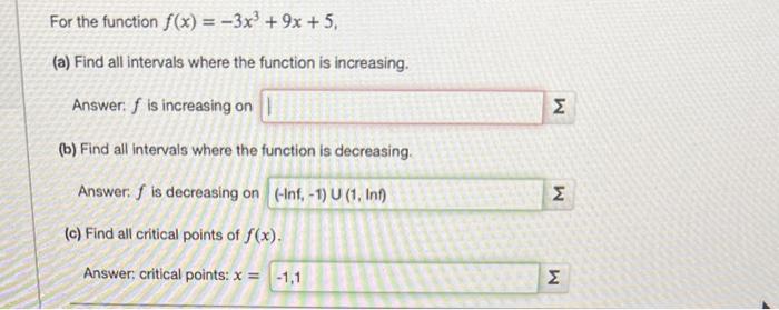 Solved function f(x)=−3x3+9x+5 ind all intervals where the | Chegg.com