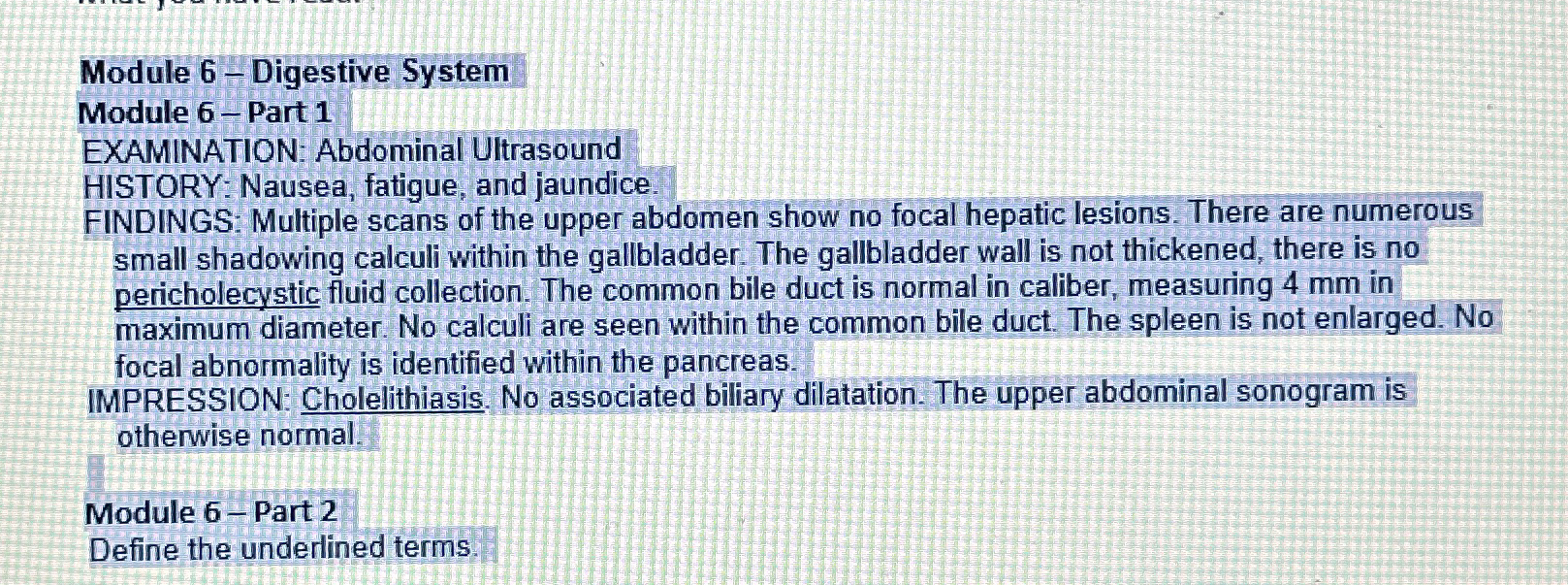 Solved Module 6 - ﻿Digestive SystemModule 6-Part | Chegg.com