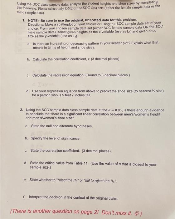 Solved Using the SCC class sample data, analyze the student | Chegg.com