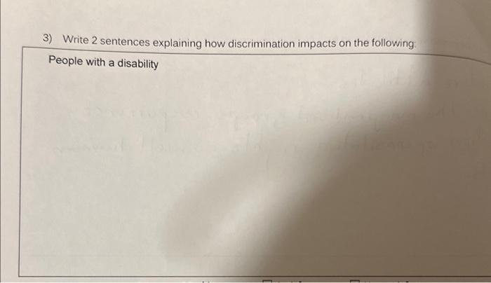 Solved 3) Write 2 sentences explaining how discrimination | Chegg.com