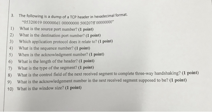 Solved 3. The following is a dump of a TCP header in | Chegg.com