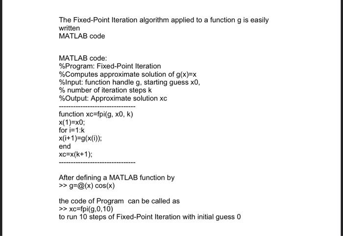 Solved The Fixed-Point Iteration algorithm applied to a | Chegg.com