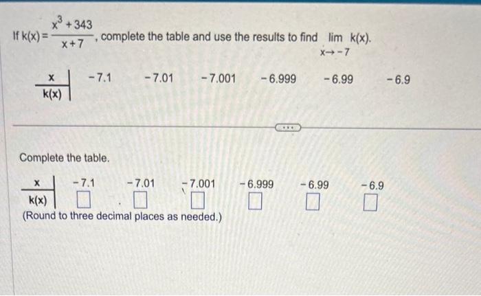 Solved If k(x)=x+7x3+343, complete the table and use the | Chegg.com