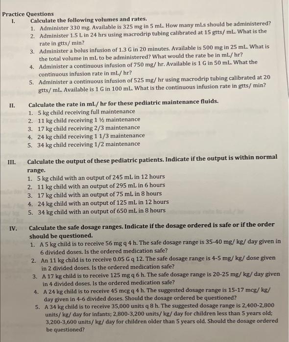 Solved Practice Questions I. Calculate the following volumes | Chegg.com