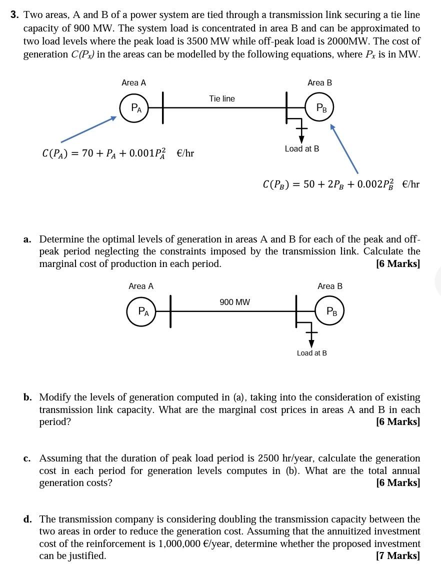 Solved 3. Two areas, A and B of a power system are tied | Chegg.com