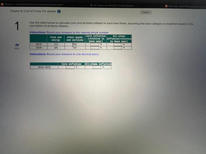 Solved Chapter 8 Cost of Uving For grades 1 Use the table | Chegg.com