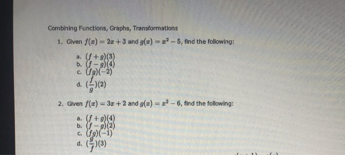 Solved Combining Functions, Graphs, Transformations 1. Given | Chegg.com