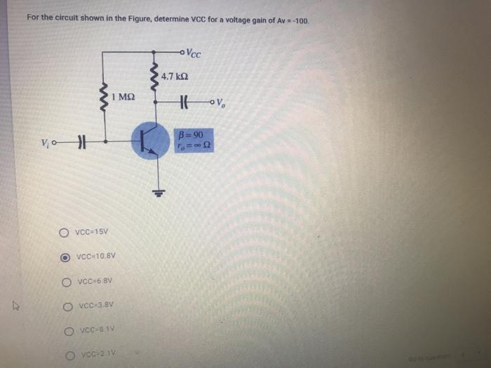 Solved For the circuit shown in the Figure, determine VCC | Chegg.com