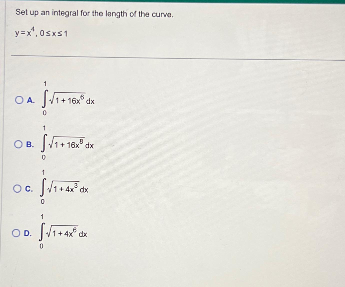 Solved Set up an integral for the length of the | Chegg.com