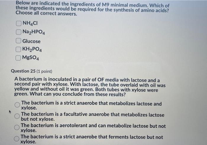 Solved Below are indicated the ingredients of M9 minimal | Chegg.com