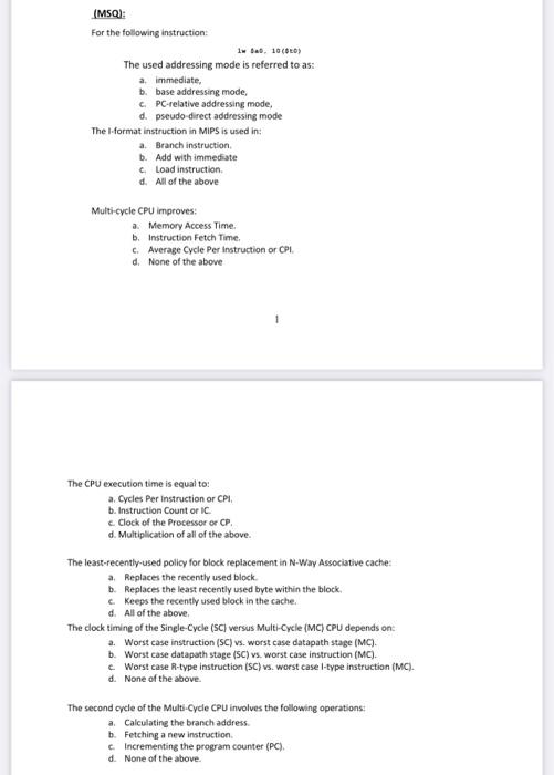 Solved The used addressing mode is referred to as: a. | Chegg.com