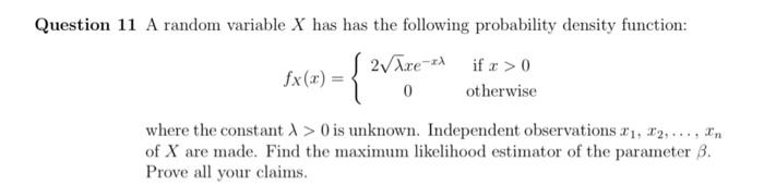 Solved Question 11 A random variable X has has the following | Chegg.com
