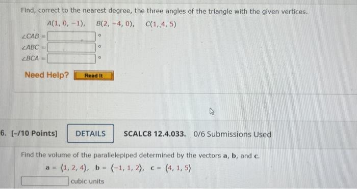 Solved Find, correct to the nearest degree, the three angles | Chegg.com