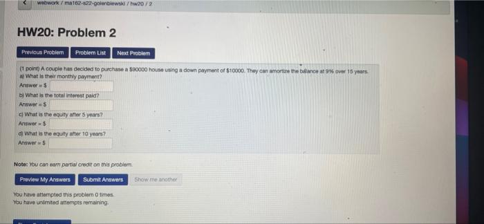 Solved webwork/m162-22-golebiew/tw20/2 HW20: Problem 2 | Chegg.com