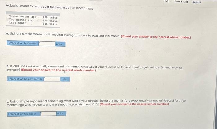 Solved Actual demand for a product for the past three months | Chegg.com