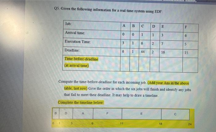 Solved Q5. Given the following information for a real-time | Chegg.com