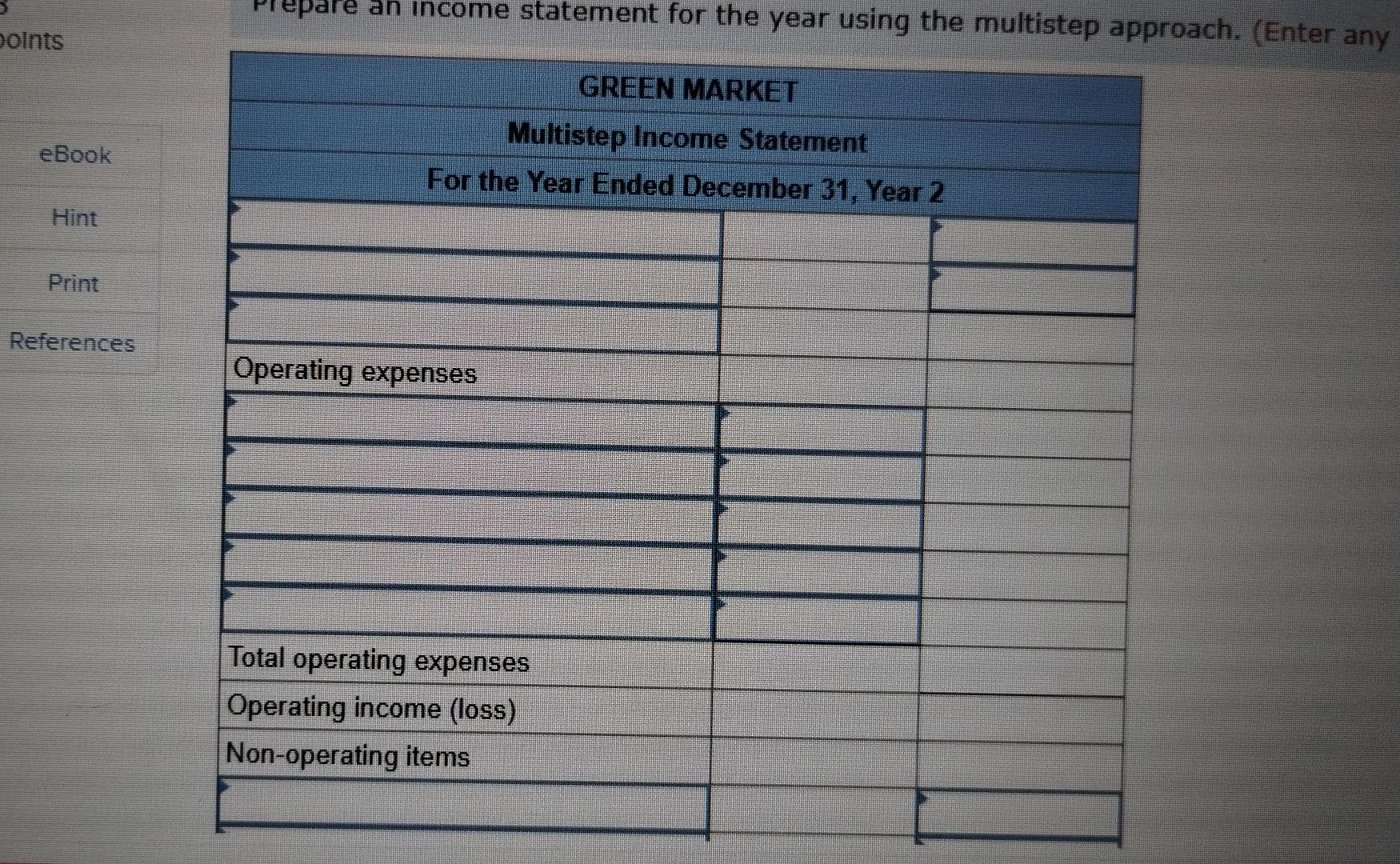 Solved Prepare an income statement for the year using the | Chegg.com