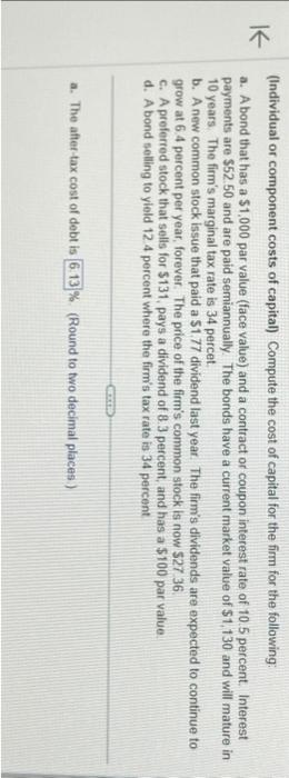 Solved (Individual or component costs of capital) Compute | Chegg.com