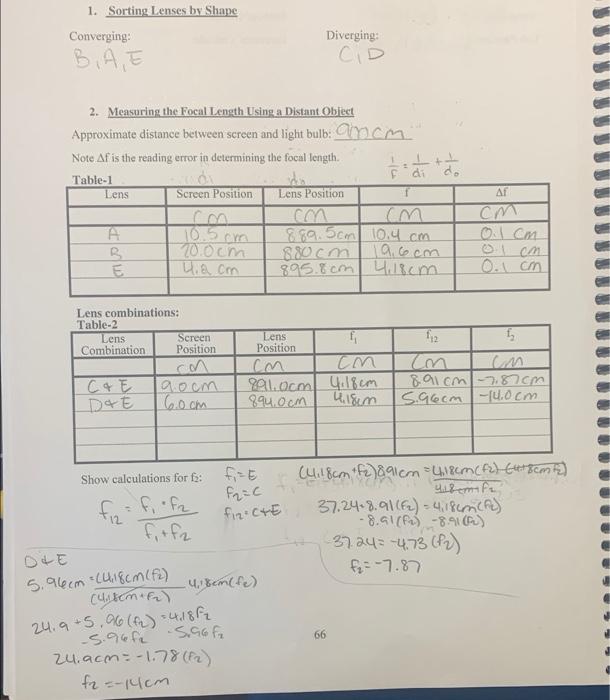 Solved 1. Sorting Lenses by Shape Converging: B,AE | Chegg.com