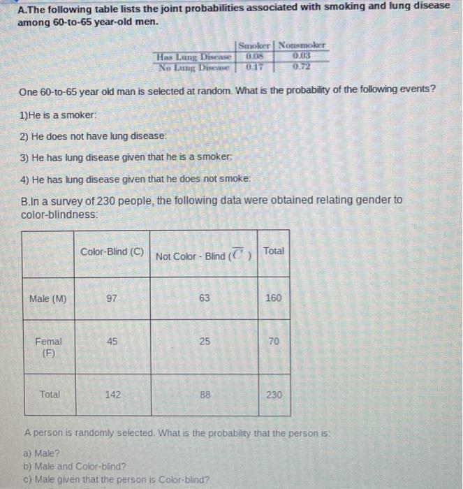 Solved A.The following table lists the joint probabilities | Chegg.com