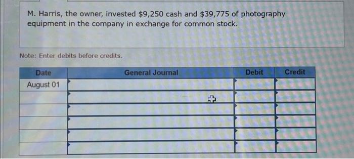 M. Harris, the owner, invested $9,250 cash and | Chegg.com