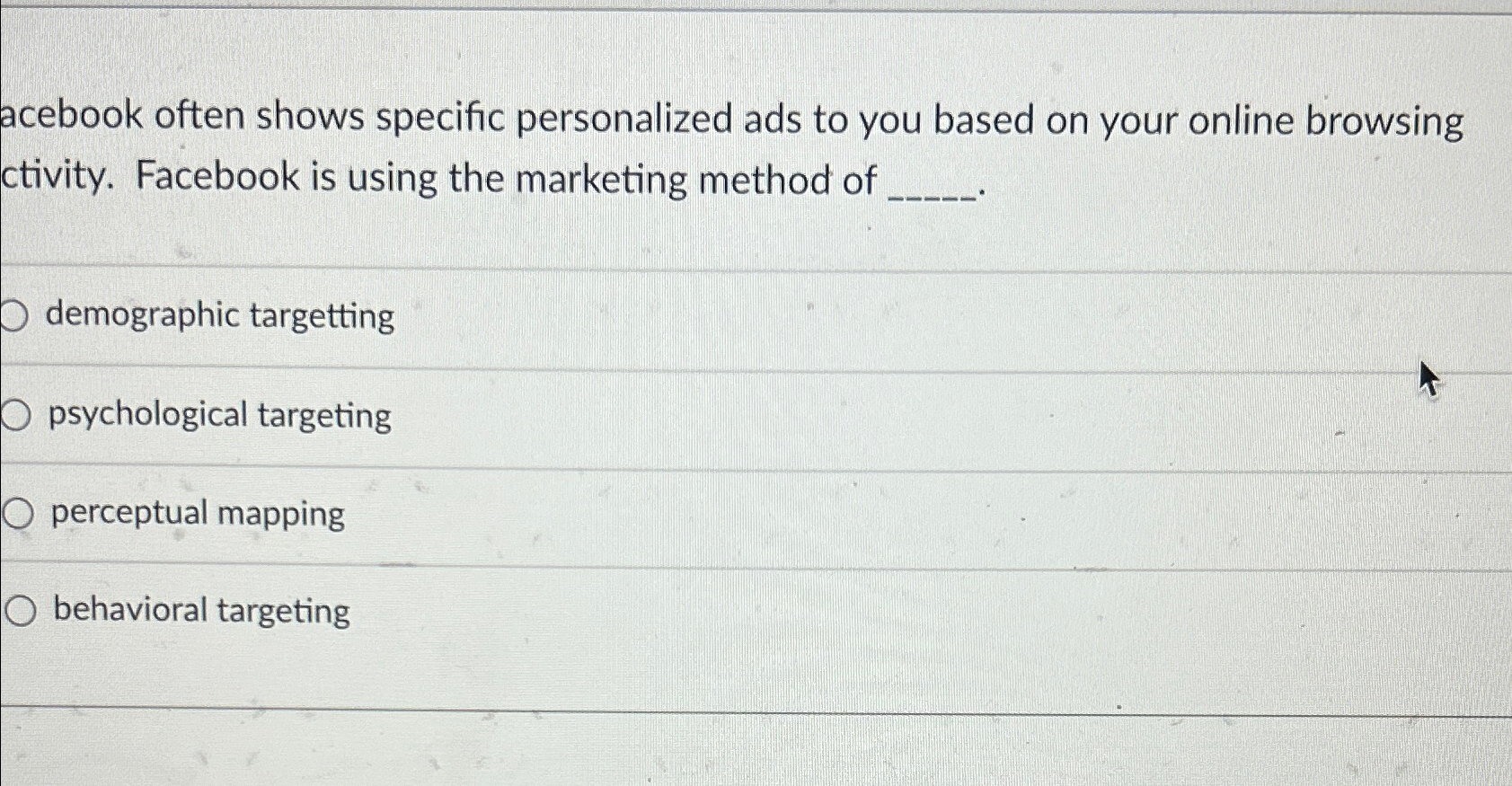 Solved acebook often shows specific personalized ads to you | Chegg.com