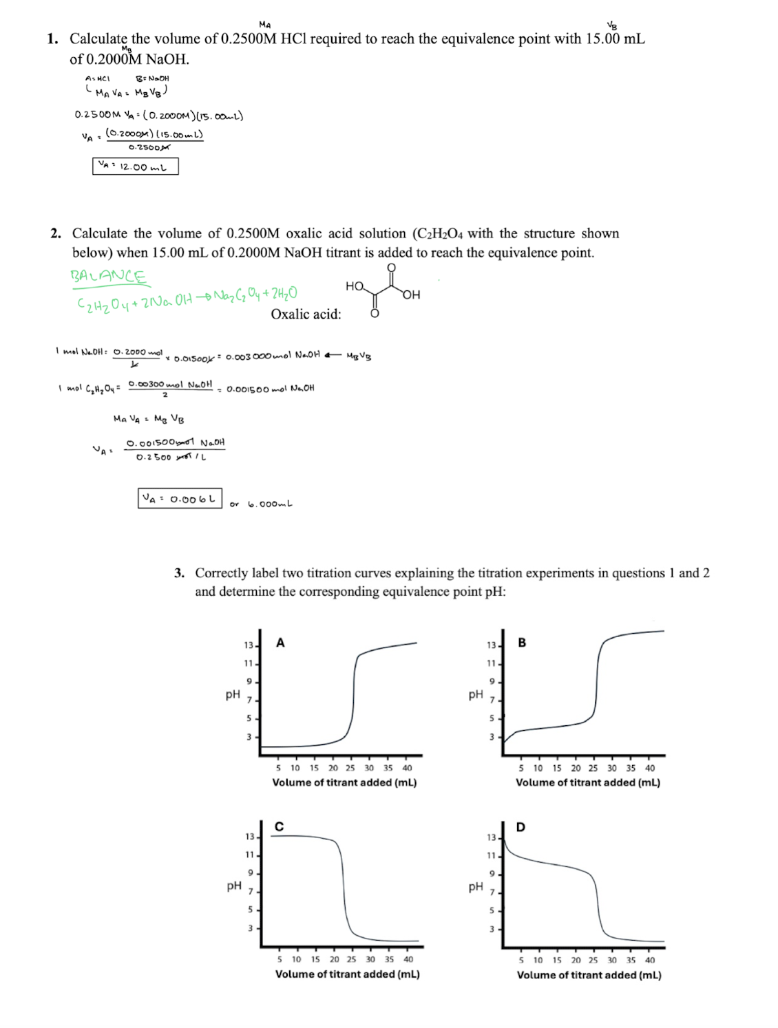 Solved 3. ﻿Correctly label two titration curves explaining | Chegg.com