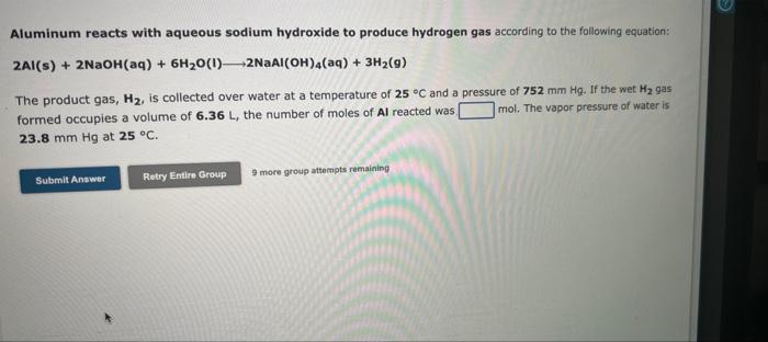 Solved Aluminum reacts with aqueous sodium hydroxide to | Chegg.com