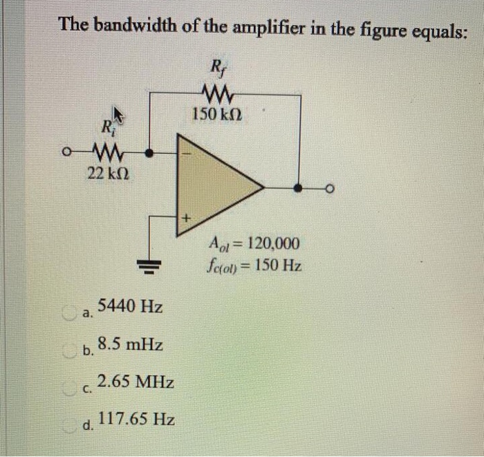 Solved The bandwidth of the amplifier in the figure equals: | Chegg.com