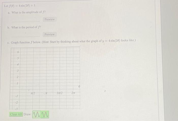 Solved f(θ)=4sin(2θ)+1. a. What is the amplitude of f ? b. | Chegg.com
