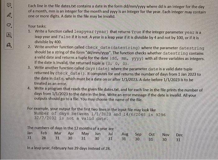 Solved Each line in the file dates.txt contains a date in | Chegg.com