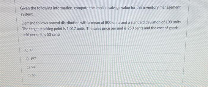 Solved Given the following information, compute the implied | Chegg.com