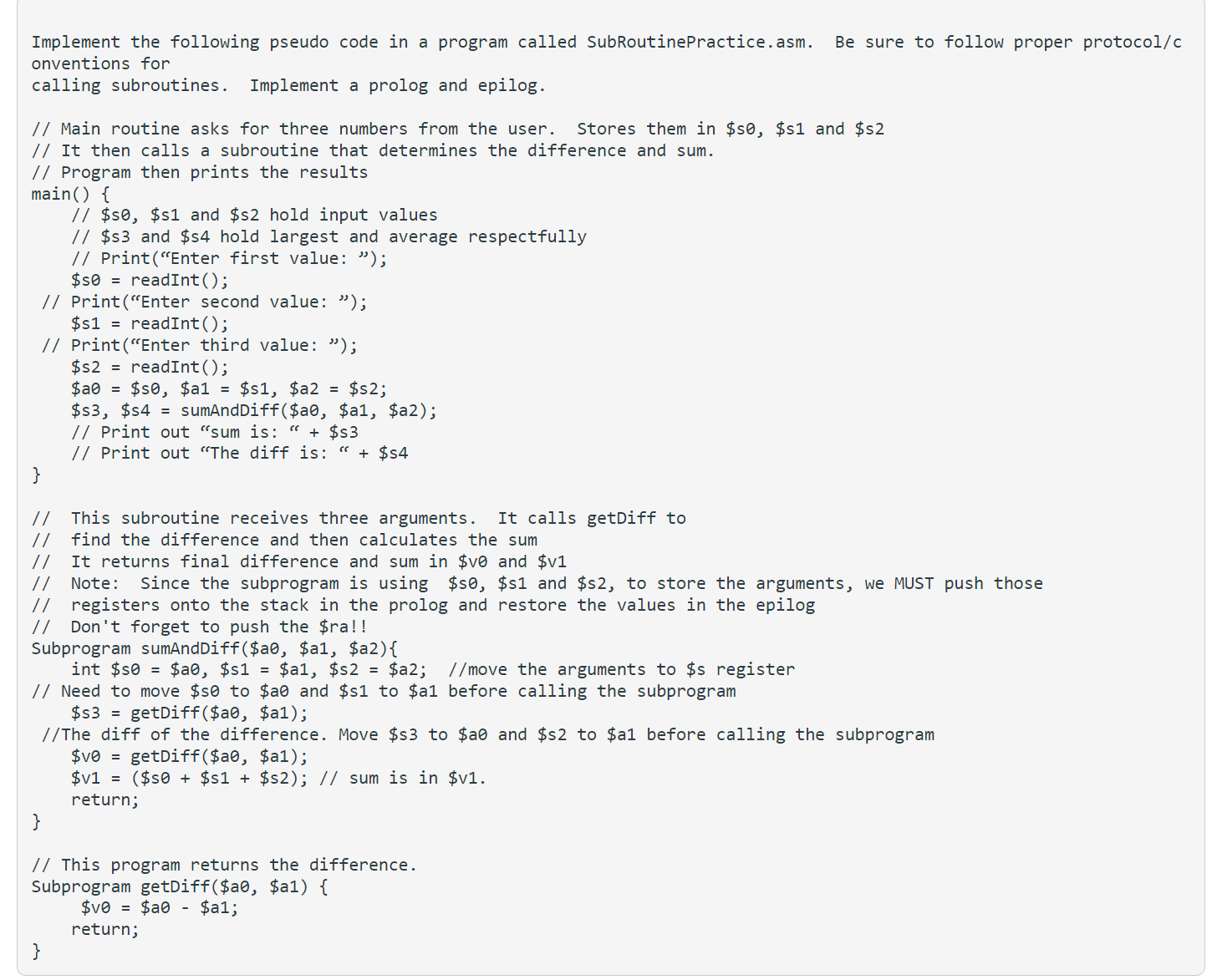 Solved Implement the following pseudo code in a program | Chegg.com