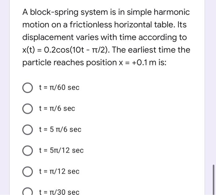 Solved A block-spring system is in simple harmonic motion on | Chegg.com