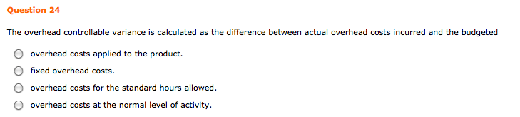 Solved The overhead controllable variance is calculated as | Chegg.com