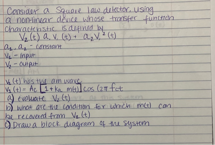 Solved Consider a Squere law detector using a non-linear | Chegg.com